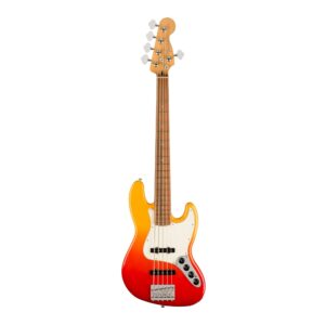 fender player plus 5-string jazz bass, tequila sunrise, pau ferro fingerboard