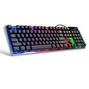 magegee gaming keyboard, rainbow backlit led wired gaming keyboard with clear housing and double-shot keycaps, k1 waterproof ergonomic 104 keys light up keyboard for pc desktop laptop, black