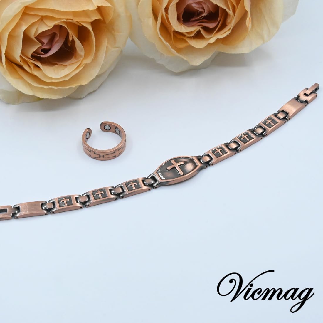 Vicmag Copper Magnetic Bracelet for Women 99.9% Solid Pure Copper Strong Magnets Jewelry Gift Adjustable Length