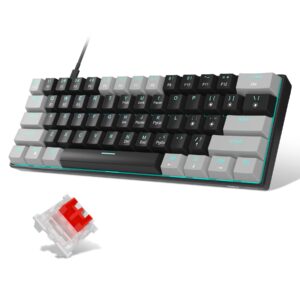 magegee 60% mechanical keyboard with red switches and sea blue backlit small compact portable 60 percent gaming keyboard gamer(grey black)