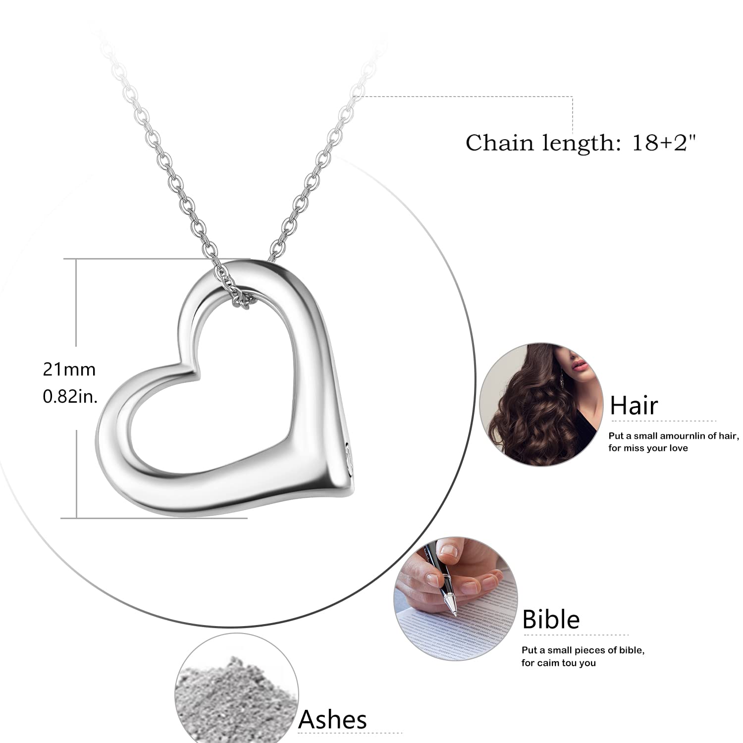 PRAYMOS Heart Urn Necklace for Ashes for Women 925 Sterling Silver Cremation Jewelry Necklace Urn Keepsake Memories Jewelry