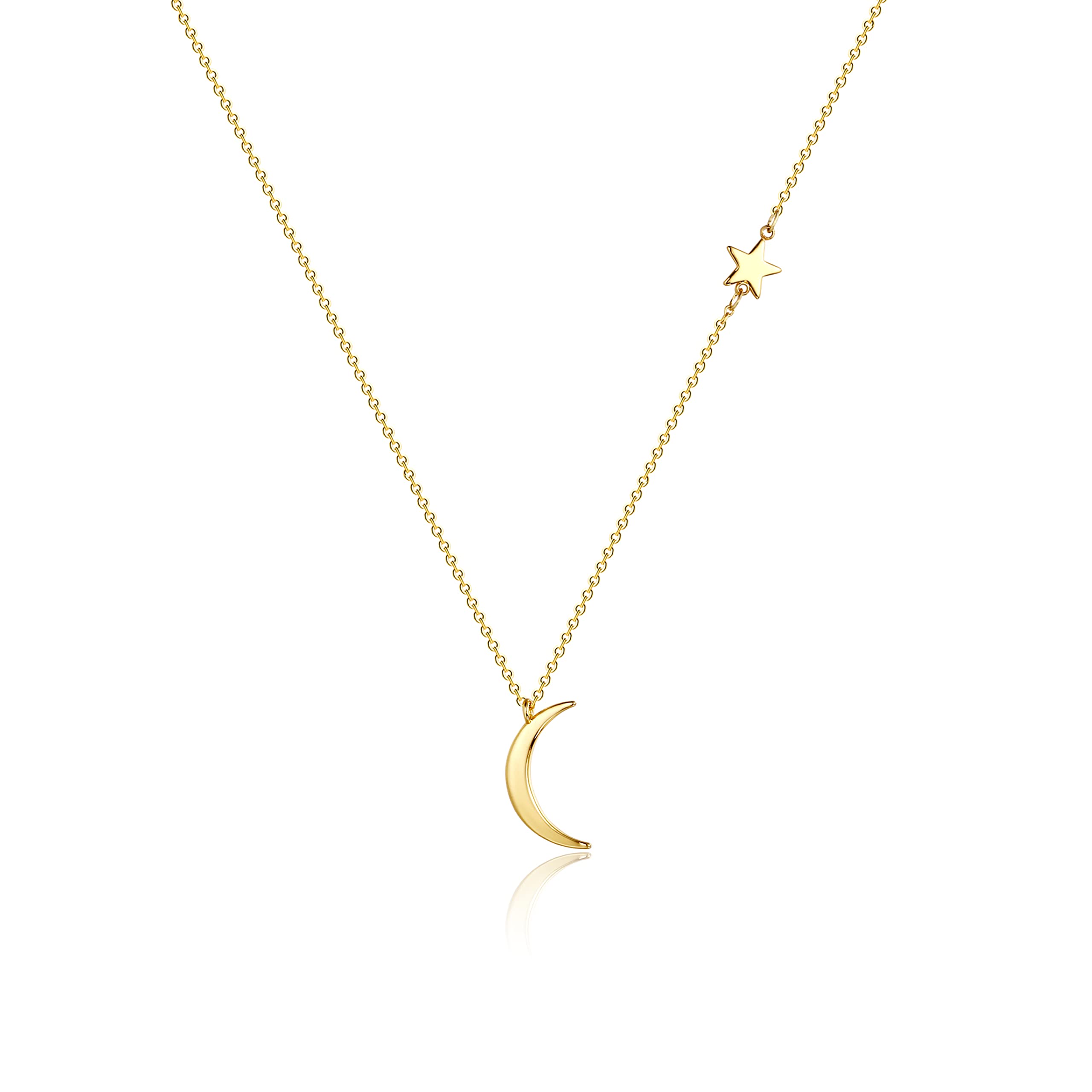 Tasiso Dainty Moon and Star Pendant Necklace Gold Crescent Moon Necklace Delicate Tiny Star Charm Necklace Minimalist Jewelry for Women 46cm