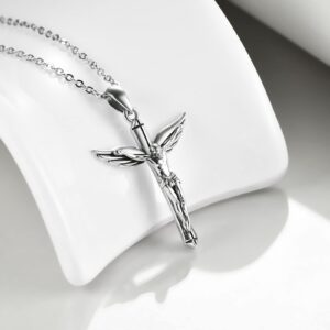 HUKKUN Crucifix Cross Necklace for Women Sterling Silver Crucifix Jesus Wings Pendant Jewelry Christian Gifts for Mom