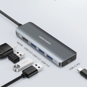 CableCreation USB-C Hub 4K 60Hz, 5-in-1 USB C Multiport Adapter with HDMI and 3 USB 3.0 Ports, 100W Power Delivery, Compatible with MacBook Pro, MacBook Air, Mac Mini, iPad Pro, Surface Pro, XPS