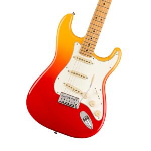 fender player plus stratocaster electric guitar, with 2-year warranty, tequila sunrise, maple fingerboard