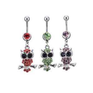 FUTIMELY Owl Crystal Rhinestone Belly Button Ring Dainty Animal Belly Button Nail Body Owl Dangle Belly Button Ring Piercing Body Art Jewelry for Women (Purple)