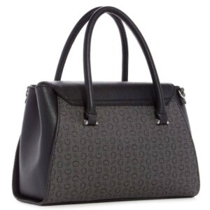 GUESS Women's Godfrey Black Logo Print Lock Charm Medium Satchel Shoulder Crossbody Bag Handbag