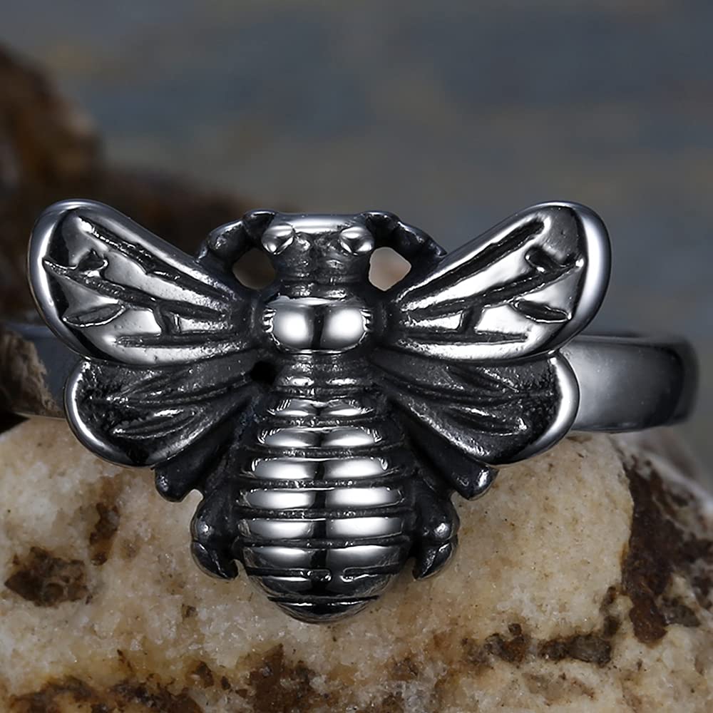 Jude Jewelers Retro Vintage Stainless Steel Cute Bee Styel Birthday Party Holiday Halloween Ring (Silver, 7)