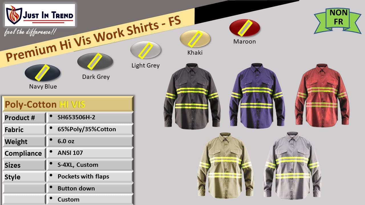 Premium High Visibility Hi Vis Reflective Safety Work Shirts - Long Sleeve (Large, Dark Grey)