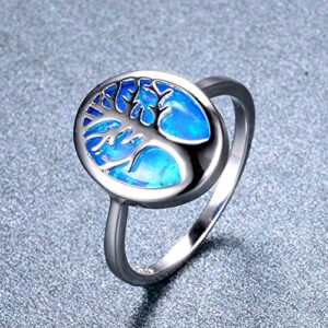 XINSHUN Tree of Life Ring, 925 Sterling Silver Opal Ring, Opal Ring for Women(blue 6)