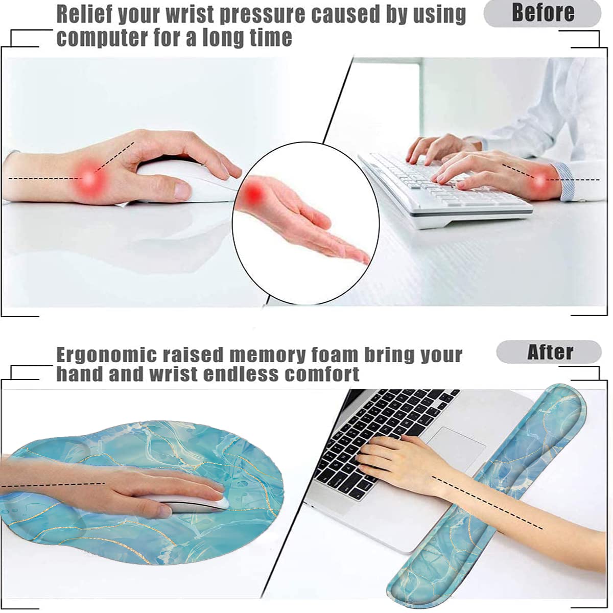 Hiyong Keyboard Wrist Rest Pad and Mouse Wrist Rest Support Mouse Pad, Memory Foam Ergonomic Support, Easy Typing and Relieve Wrist Pain, Mouse Pad Wrist Rest for Gaming, Office,Computer, Laptop…