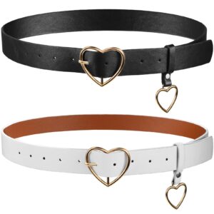 satinior 2 pieces heart shaped belt heart buckle belt white black pu leather belts for women girls dress jeans (medium)