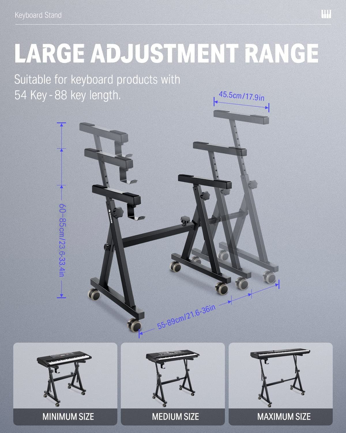 Donner Keyboard Stand, Z-style Heavy-Duty Piano Stand, Adjustable and Portable Piano Keyboard Stand, Suitable for 54, 61 and 88 Keys Electric Keyboards Digital Pianos