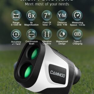 CAMMOO Golf Hunting Rangefinder with Slope, 1100Y Range Finder Golfing with 5 Mode, 6X Magnification, USB Charging, Clear&Accurate Measurement,Vibration Alert, for Hunting,Golfing, Measurement - M1000