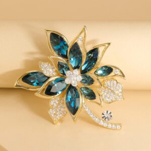 AOOF Crystal Inlaid Zircon Brooch Blue, Used for Ladies Parties, Parties, Birthdays Will Make You More Beautiful and Bright