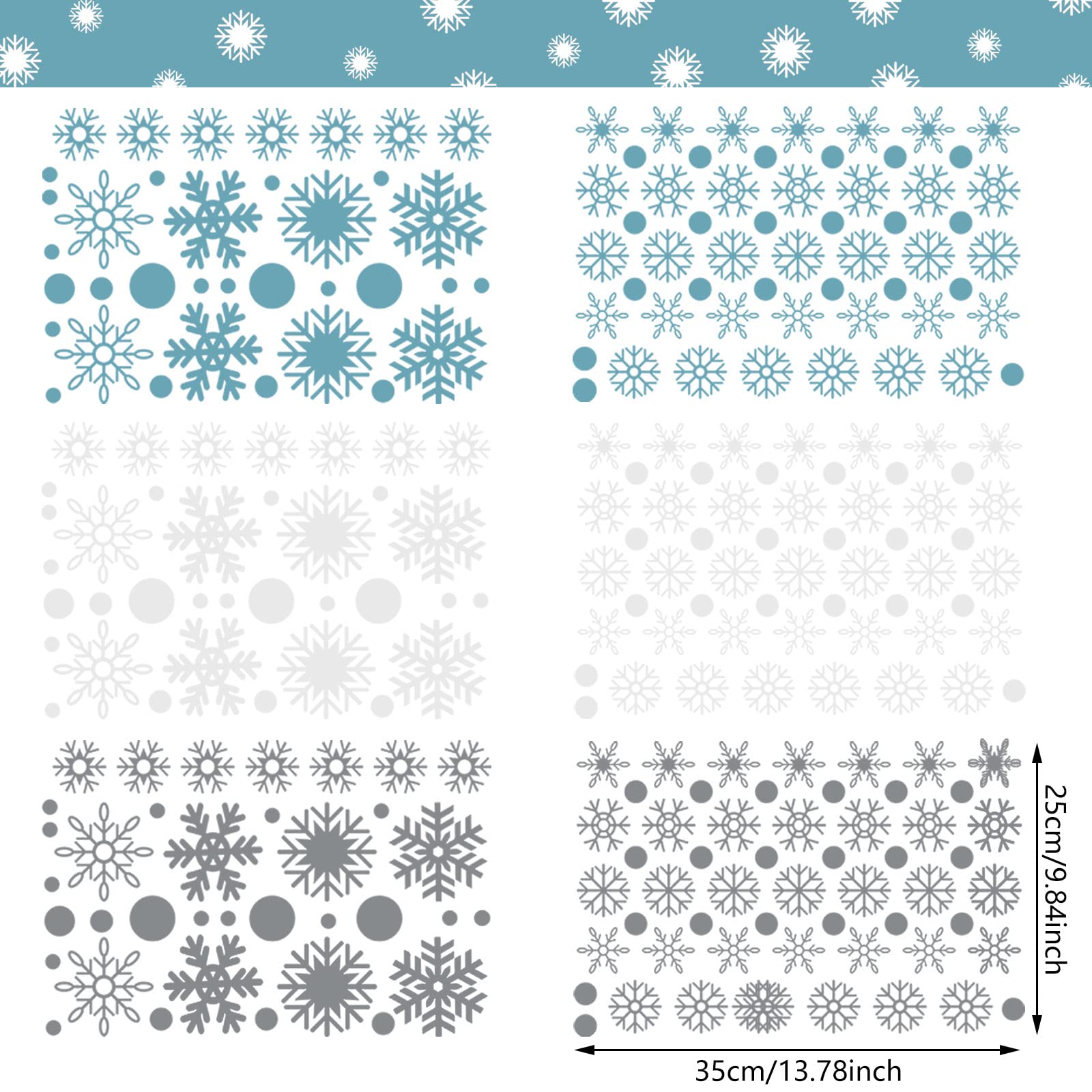 Outus 249 Pcs Snowflake Windows Decorations Clings Stickers Winter Window Snowflake Decals Wall Ornaments for Xmas Frozen Party Home Shop Window Display(Blue, Grey, White)