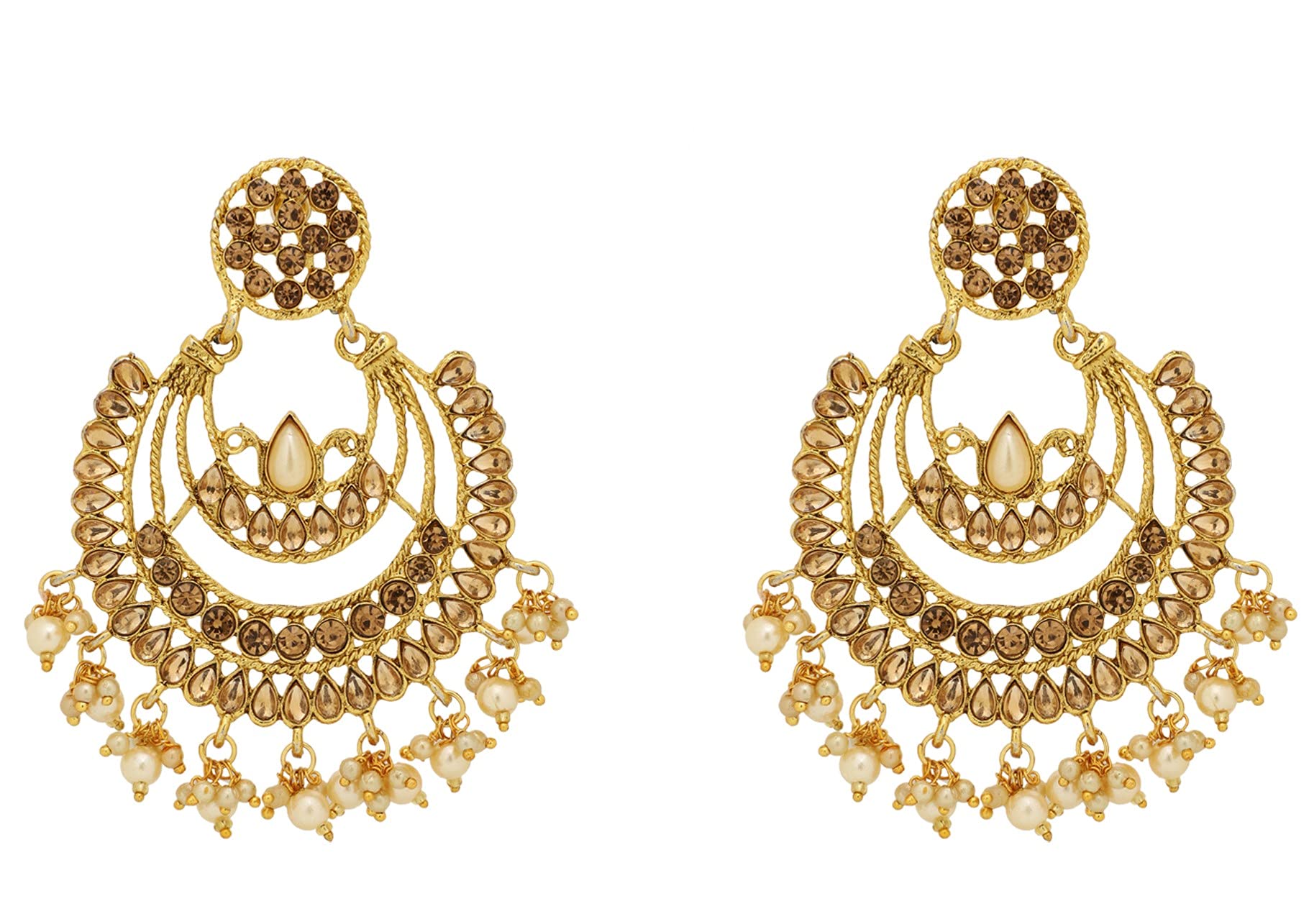 Saissa Gold Plated Bollywood Chandbali Boho Earrings Indian Jewelry for Women (Golden)