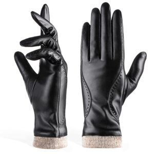 redess womens winter leather gloves touchscreen texting driving gloves with warm wool lining/m