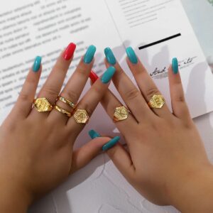 U7 Letter Ring for Women Gold Plated Open Wrap Style Knuckle Party Jewelry Hexagon Initial Signet Rings P