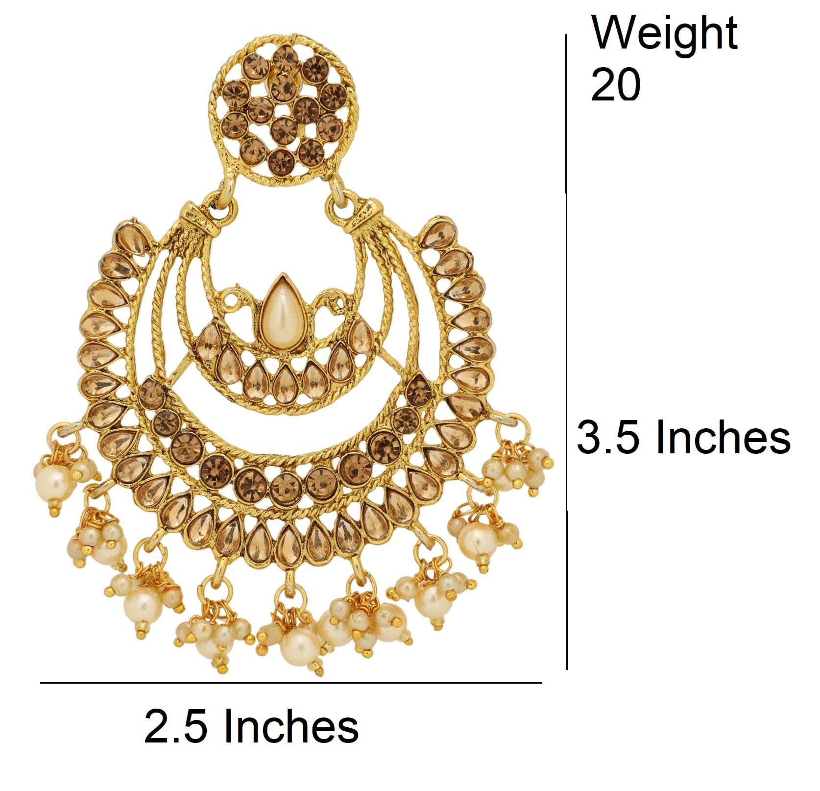 Saissa Gold Plated Bollywood Chandbali Boho Earrings Indian Jewelry for Women (Golden)