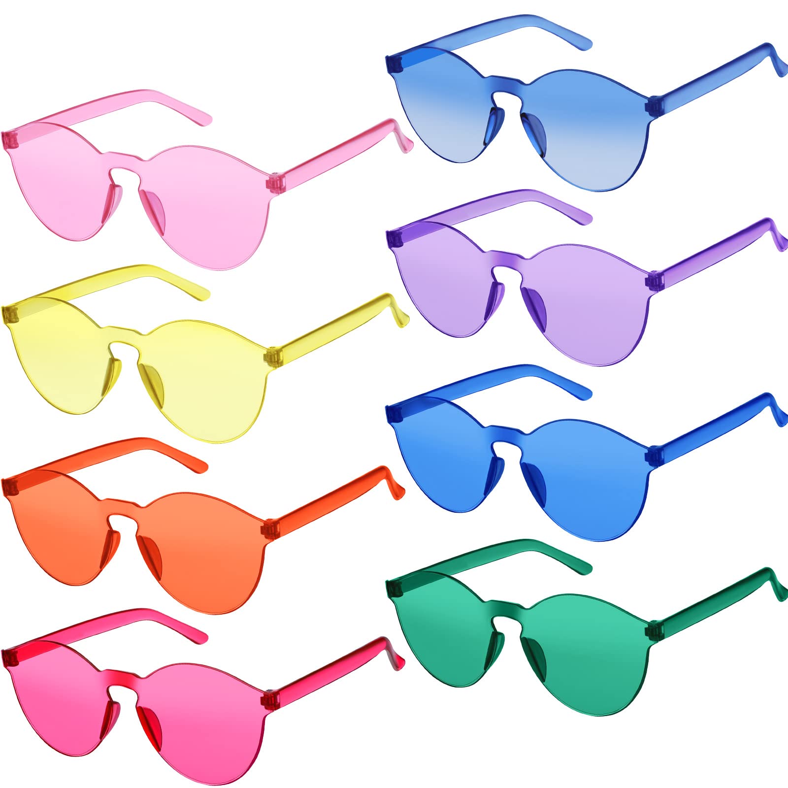 8 Pairs Rimless Sunglasses Colored Glasses Round Frameless Sunglasses Transparent Tinted Glasses Candy Color Sunglasses for Women Girls