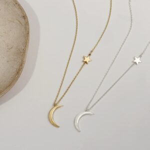 Tasiso Dainty Moon and Star Pendant Necklace Gold Crescent Moon Necklace Delicate Tiny Star Charm Necklace Minimalist Jewelry for Women 46cm