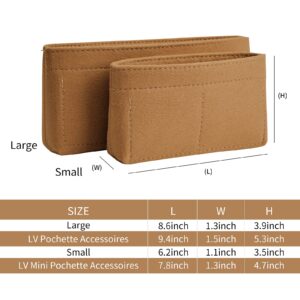 Vercord Felt Purse Organizer Insert Pochette Handbag Insert Bag in Bag for Multi Pochette Accessories Add Zipper Pocket Brown