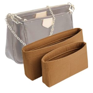 vercord felt purse organizer insert pochette handbag insert bag in bag for multi pochette accessories add zipper pocket brown