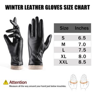 REDESS Womens Winter Leather Gloves Touchscreen Texting Driving Gloves With Warm Wool Lining/M