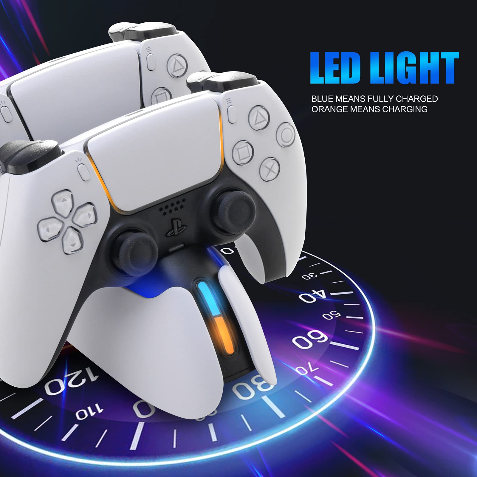 PS5 Controller Charging Station, Fast Charging PlayStation 5 Dualsense Charging Station with LED Indicator White