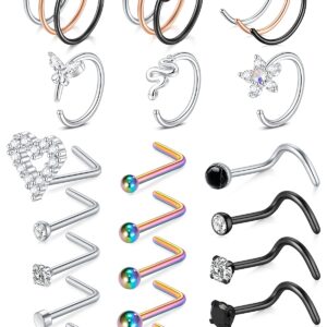 D.Bella 18G Nose Rings For Women Nose Piercings Jewelry Hypoallergenic Nose Rings Hoops L Shaped Nose Studs Screw 8mm Hoop Nose Ring