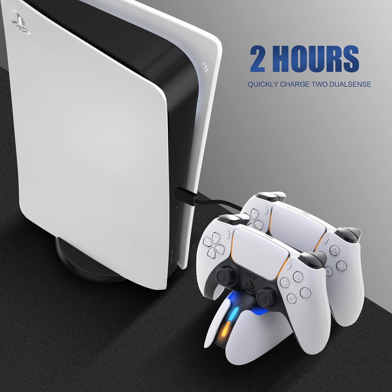 PS5 Controller Charging Station, Fast Charging PlayStation 5 Dualsense Charging Station with LED Indicator White