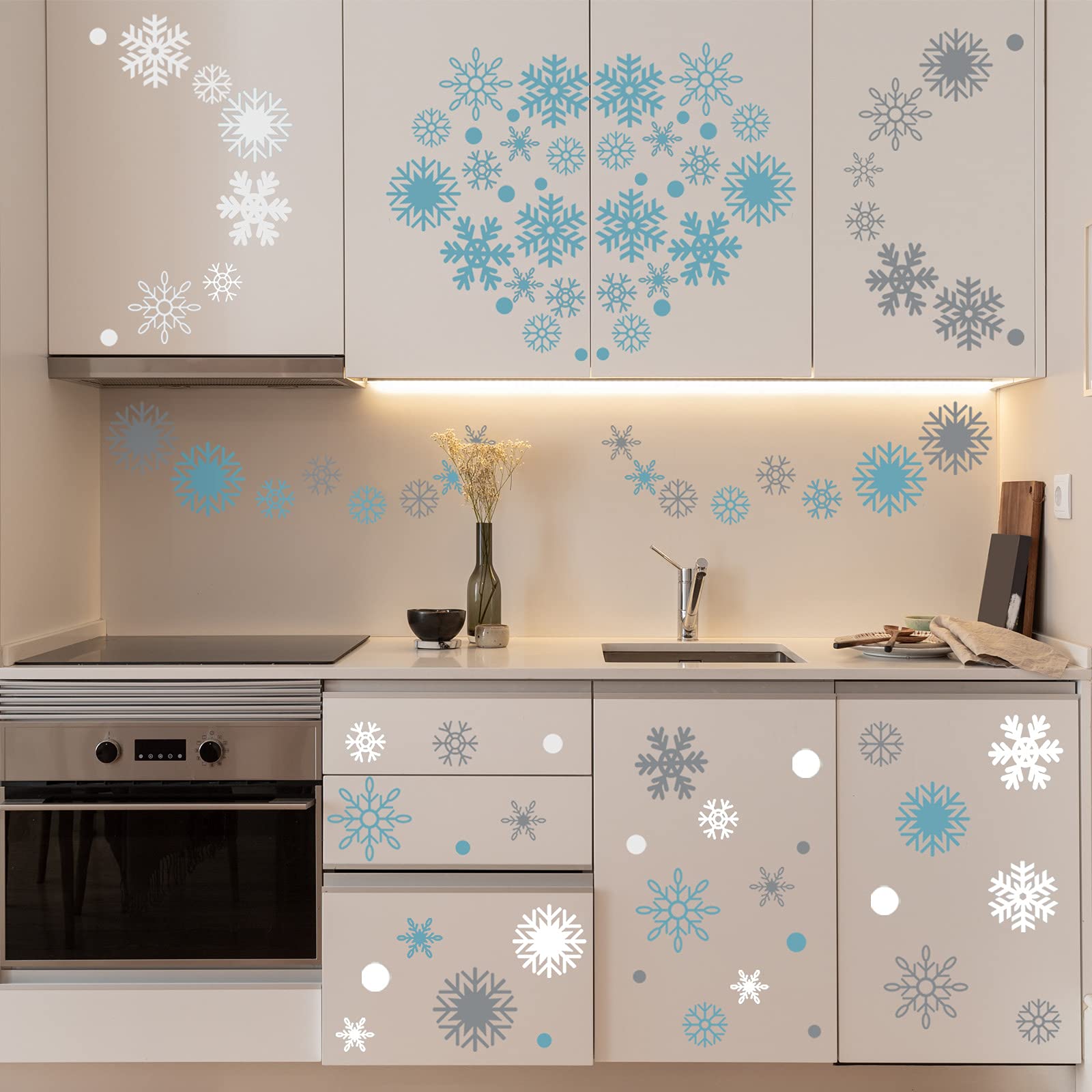 Outus 249 Pcs Snowflake Windows Decorations Clings Stickers Winter Window Snowflake Decals Wall Ornaments for Xmas Frozen Party Home Shop Window Display(Blue, Grey, White)