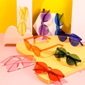 8 Pairs Rimless Sunglasses Colored Glasses Round Frameless Sunglasses Transparent Tinted Glasses Candy Color Sunglasses for Women Girls