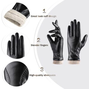 REDESS Womens Winter Leather Gloves Touchscreen Texting Driving Gloves With Warm Wool Lining/M