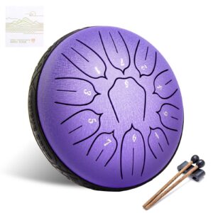 wangsan steel tongue drum, 11 notes 6 inches d-key, handpan drum percussion instrument for kids beginner meditation healing concert yoga (purple), steel drum-1