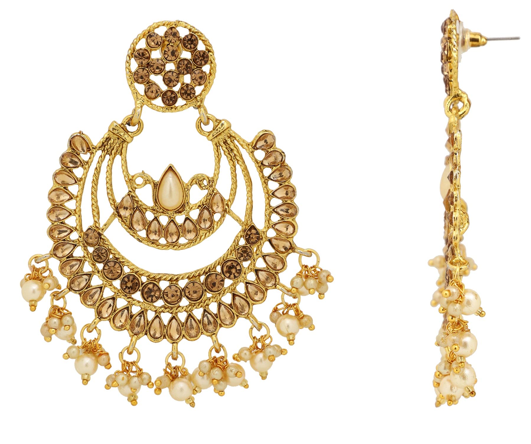 Saissa Gold Plated Bollywood Chandbali Boho Earrings Indian Jewelry for Women (Golden)