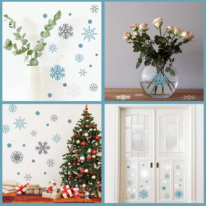 Outus 249 Pcs Snowflake Windows Decorations Clings Stickers Winter Window Snowflake Decals Wall Ornaments for Xmas Frozen Party Home Shop Window Display(Blue, Grey, White)