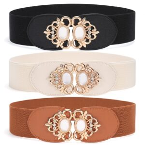 suosdey 3 pack women wide elastic stretchy belt vintage cinch belt waistband for dresses