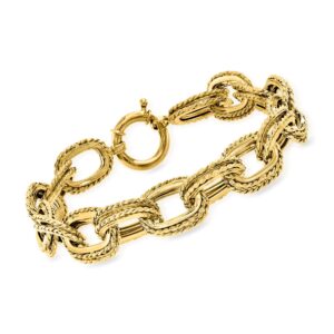 ross-simons 14kt yellow gold double-oval link bracelet. 7 inches