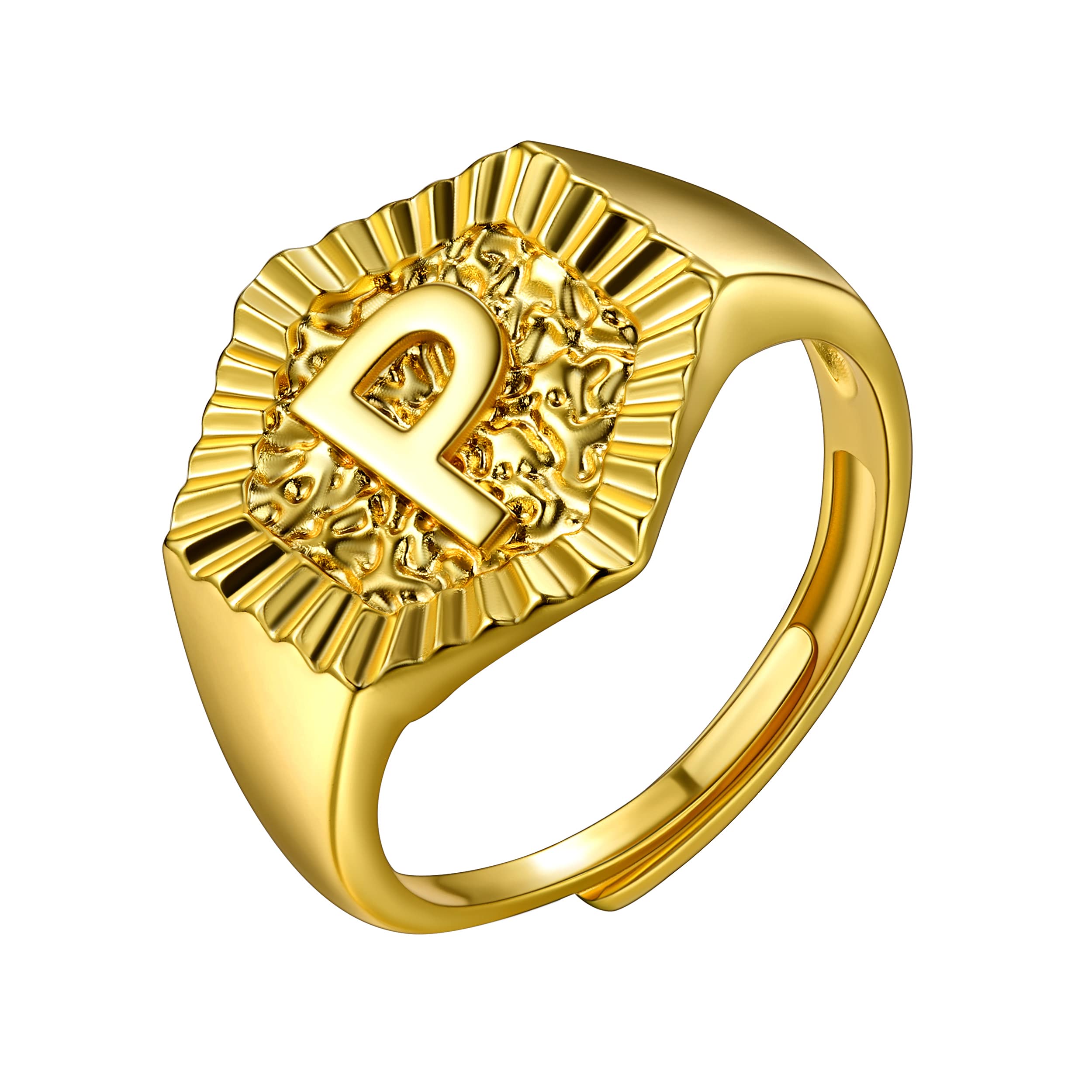 U7 Letter Ring for Women Gold Plated Open Wrap Style Knuckle Party Jewelry Hexagon Initial Signet Rings P