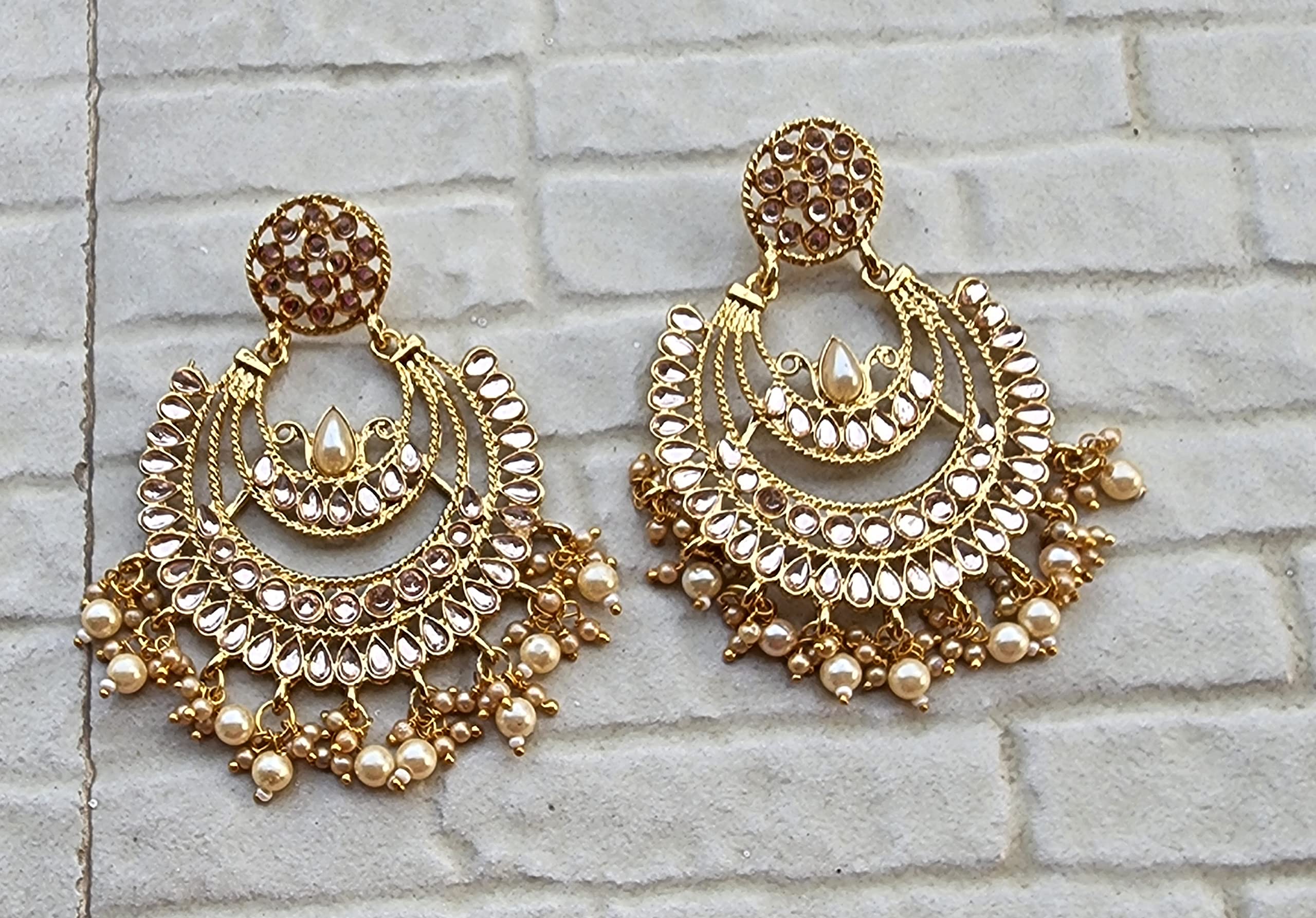 Saissa Gold Plated Bollywood Chandbali Boho Earrings Indian Jewelry for Women (Golden)