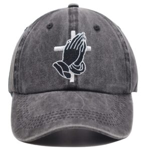 jesus praying hands cross hat, christian gifts for men women, adjustable embroidered dad baseball cap