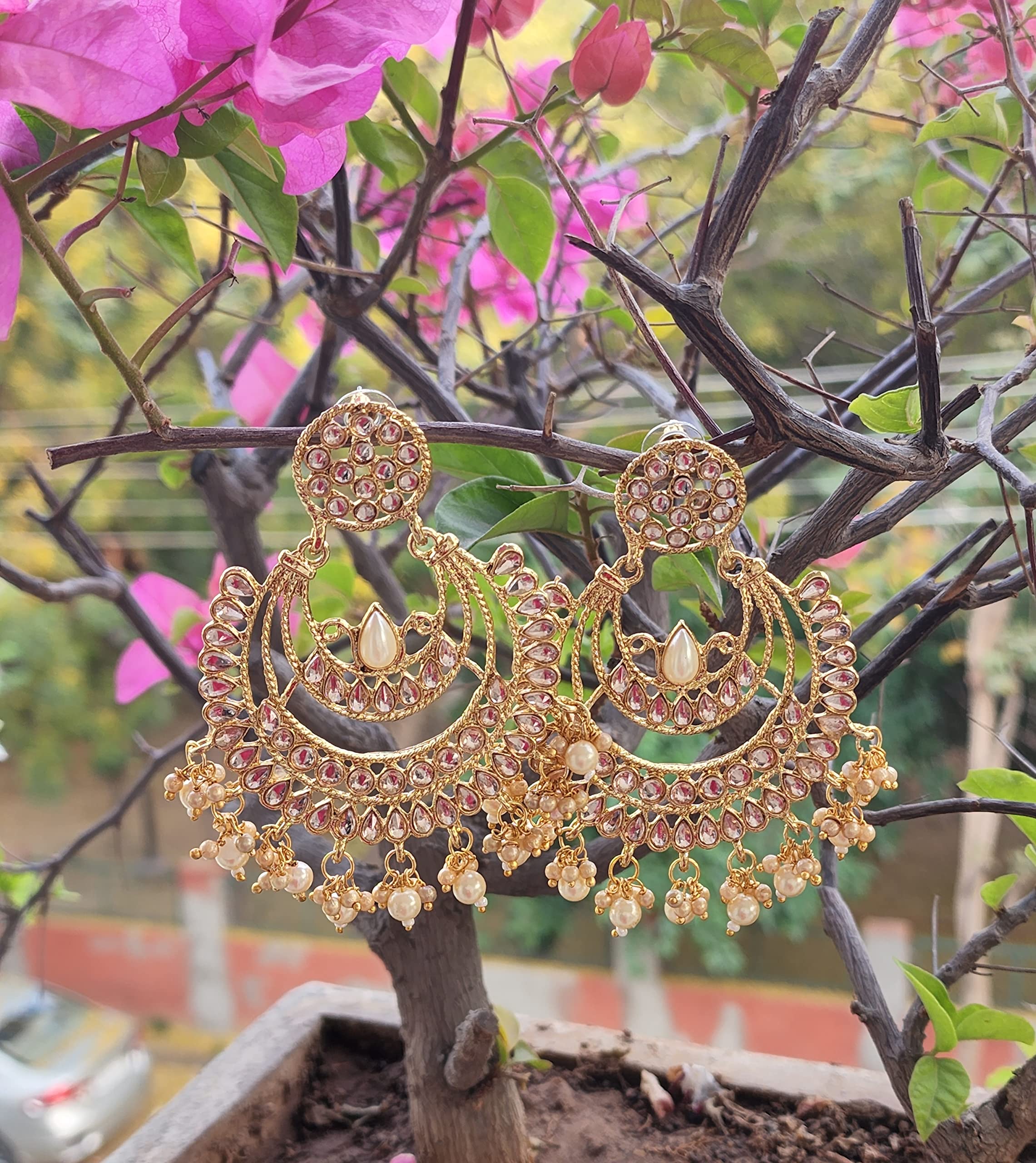 Saissa Gold Plated Bollywood Chandbali Boho Earrings Indian Jewelry for Women (Golden)