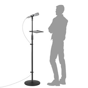 oukmic microphone stand, adjustable karaoke mic holder for singing, universal floor standing detachable mike stand with weighted round base, cable clip, barrel mic clip and tray for kids adults