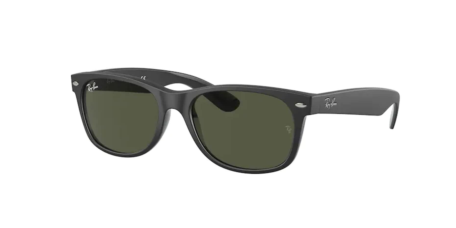 Ray-Ban RB2132 NEW WAYFARER Square Sunglasses For Men For Women + BUNDLE with Designer iWear Eyewear Kit (Rubber Black on Black/Crystal Lens G-15 Green, 55MM)