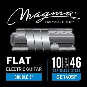 magma stainless steel electric guitar strings - light gauge .010" - .046" flat wound steel strings with extra 3rd. 1 wound + 1 plain (string gauges - 10, 13, 17, 20, 26, 36, 46) - (ge140sf) 1 set