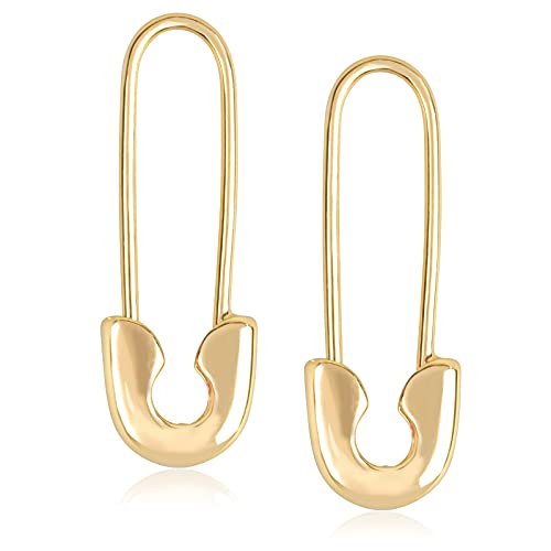 14K Yellow Gold Safety Pin Earrings for Women - Pair