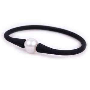 gem-inside big 11mm real pearl bridesmaid black mood stackable silicone rubber stretch freshwater cultured pearl jewelry bracelets for women 7"