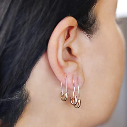 14K Yellow Gold Safety Pin Earrings for Women - Pair